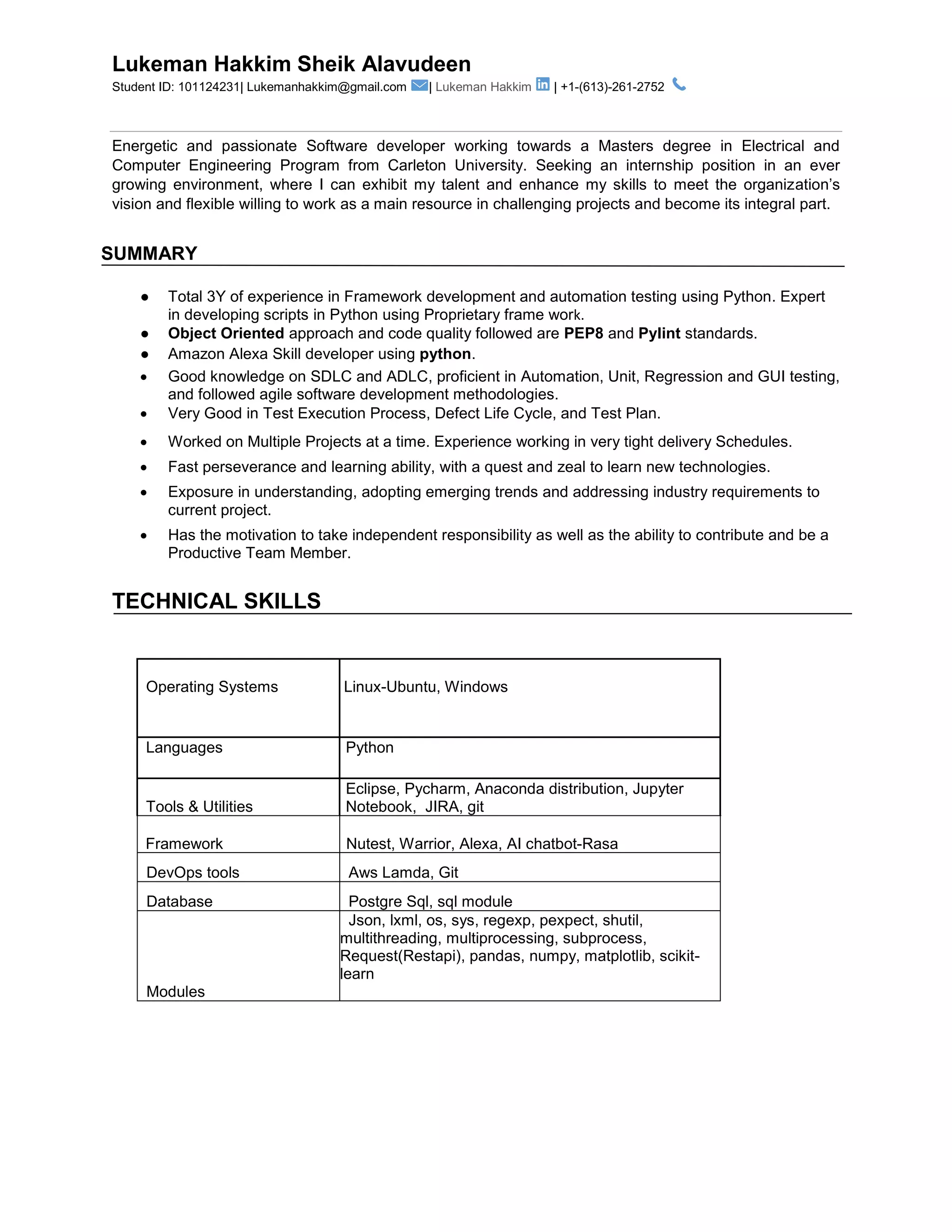 Resume lukeman hakkimsheikalavudeen | PDF