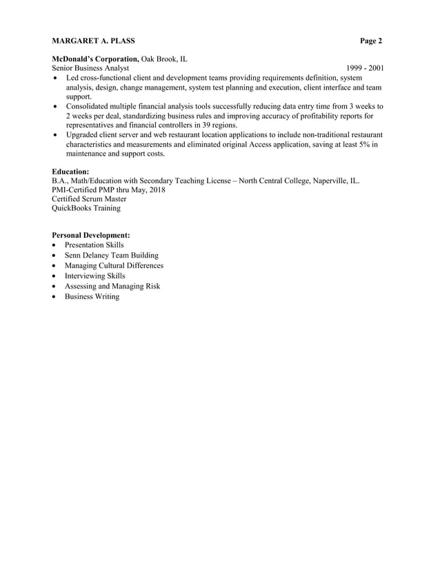 Resume margaret plass - 2016 (apm) | DOC | Business Administration ...