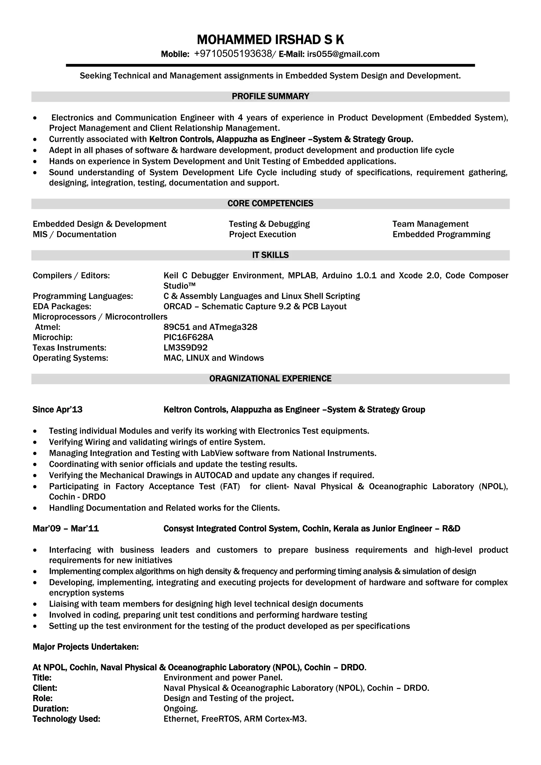 Electronics Engineer Resume Foramt | PDF