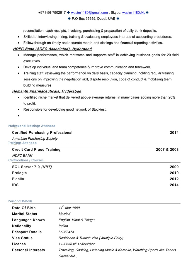 Resume - Mohammed Wasim | DOC | Business Accounting & Finance | Business