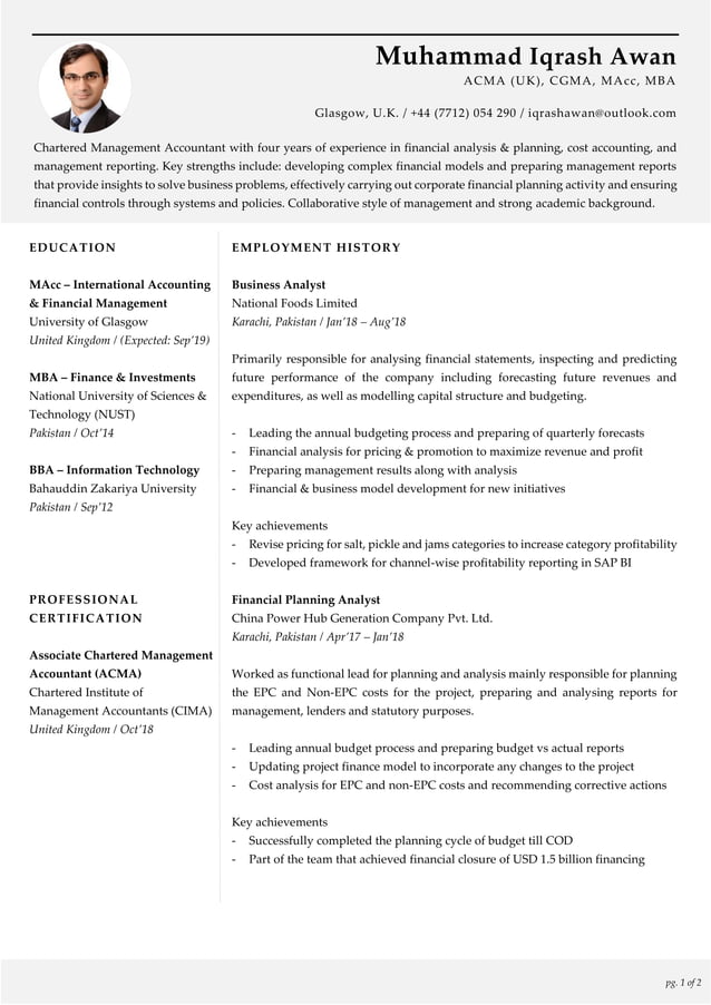 Muhammad Iqrash Awan, ACMA, CGMA - Resume | PDF