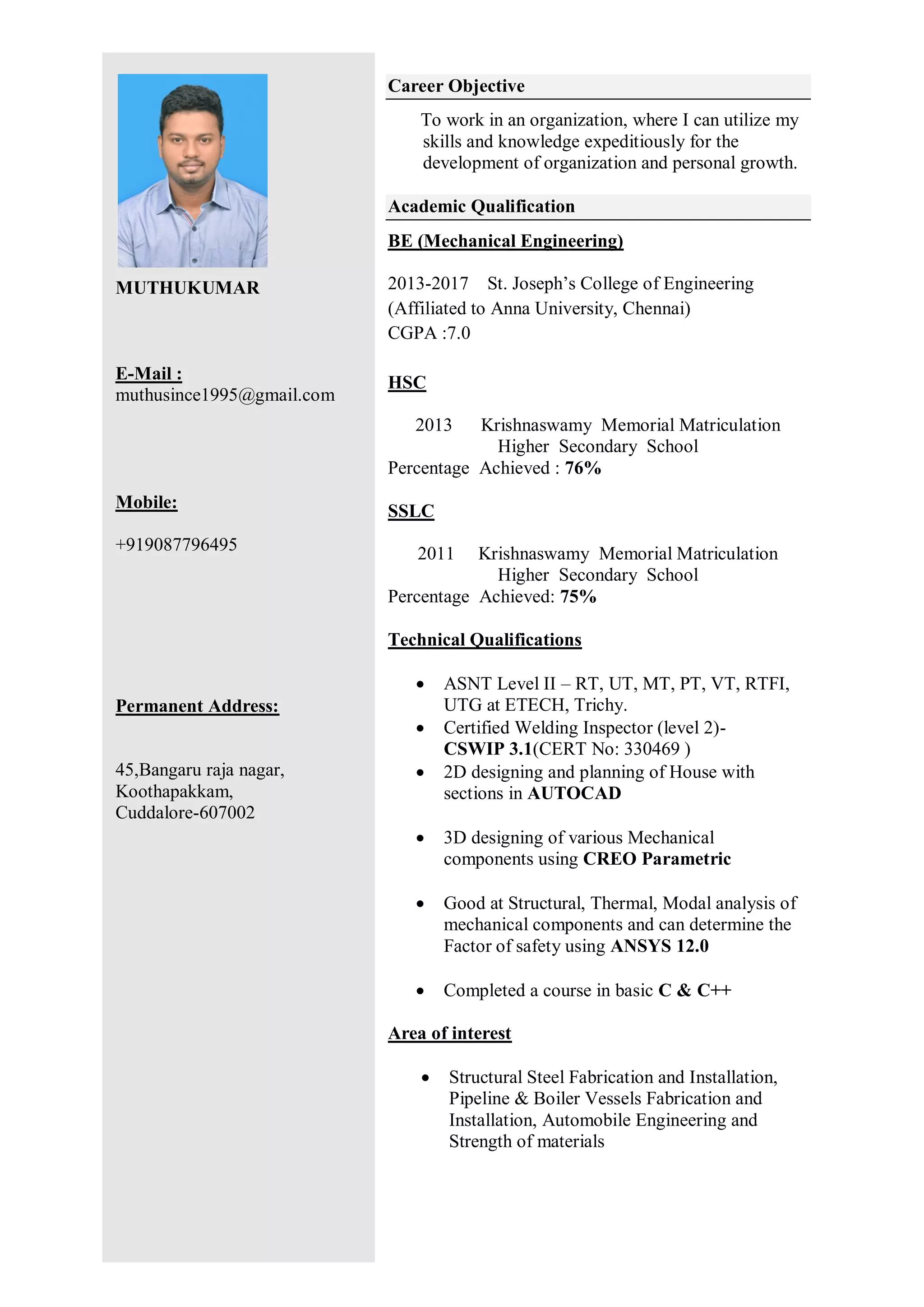 Resume muthu kumar (2) (1) | PDF