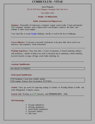 SEO Resume | SEO Executive Resume Format | PDF