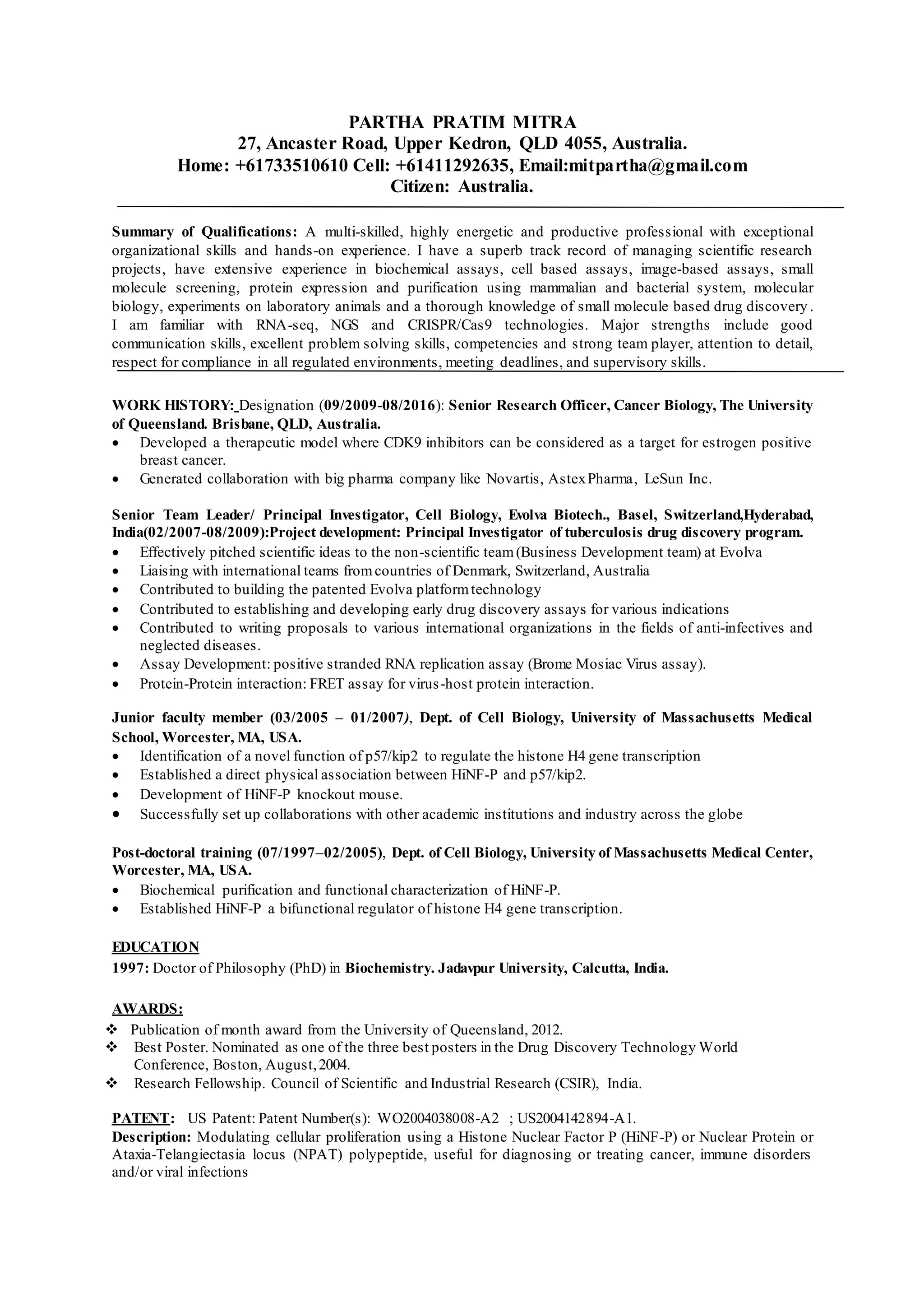 Resume partha mitra-2016-october | DOCX