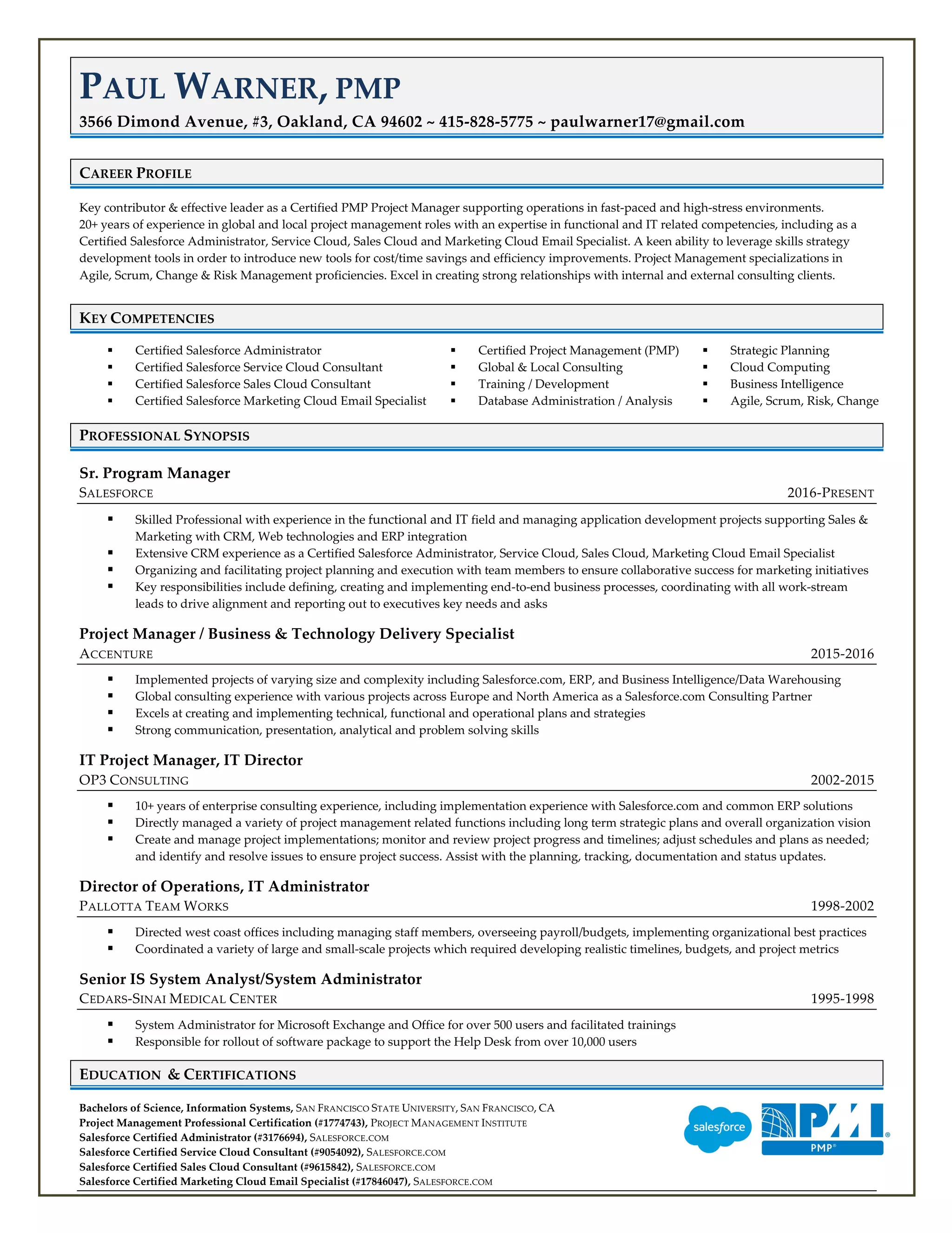 Resume - Paul Warner, PMP | PDF | IT and Internet Support | Internet
