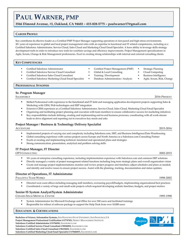 Resume - Paul Warner, PMP | PDF | IT and Internet Support | Internet