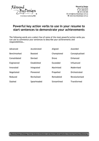 Resume powerful key action verbs | PDF
