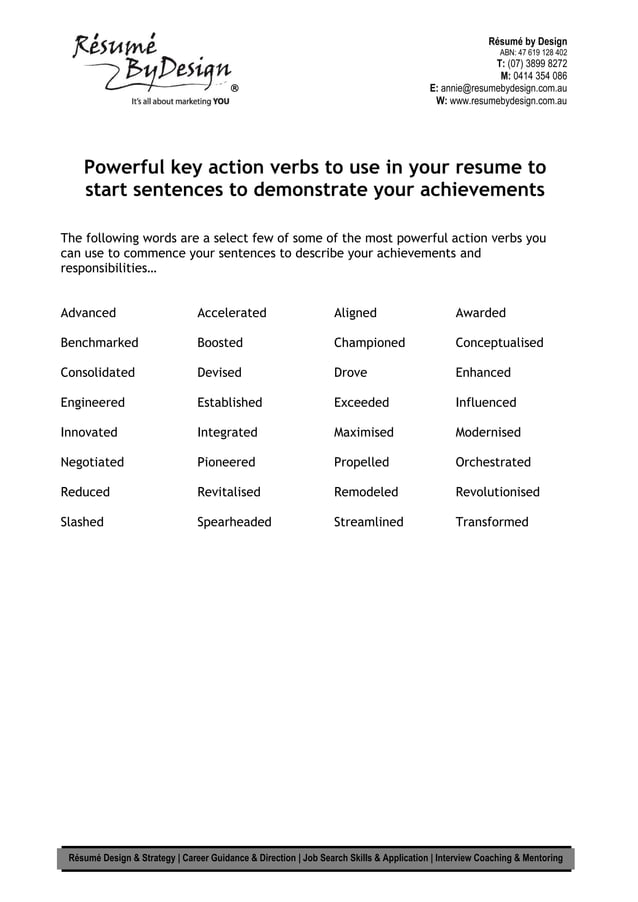 Resume powerful key action verbs | PDF