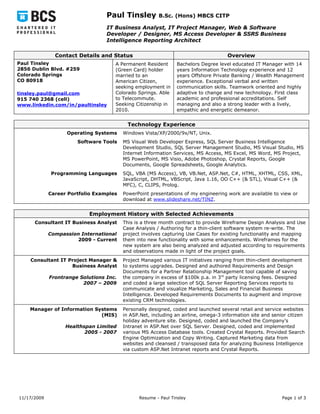 Paul Tinsley Resume (Nov. 2009) | PDF