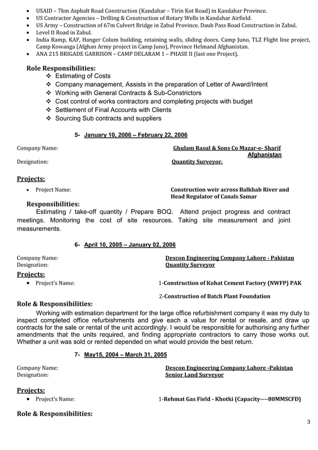 Resume q.surveyor - amanat ali (updated) | PDF