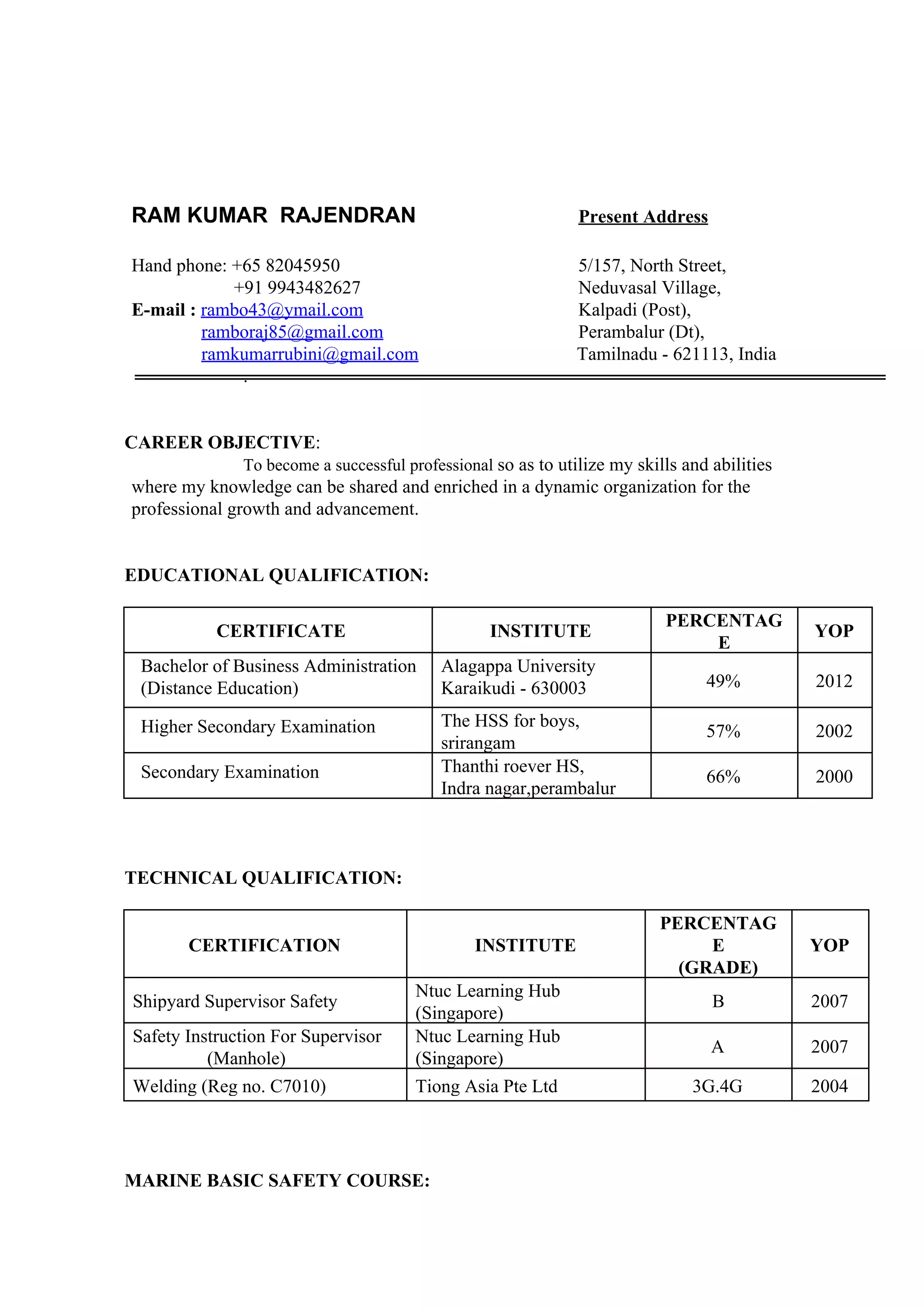 Resume ramkumar rajendran | PDF