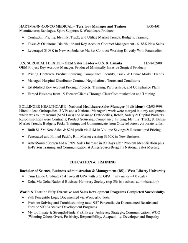 Resume roberts, jon b - healthcare national sales management | PDF | Sales | Business