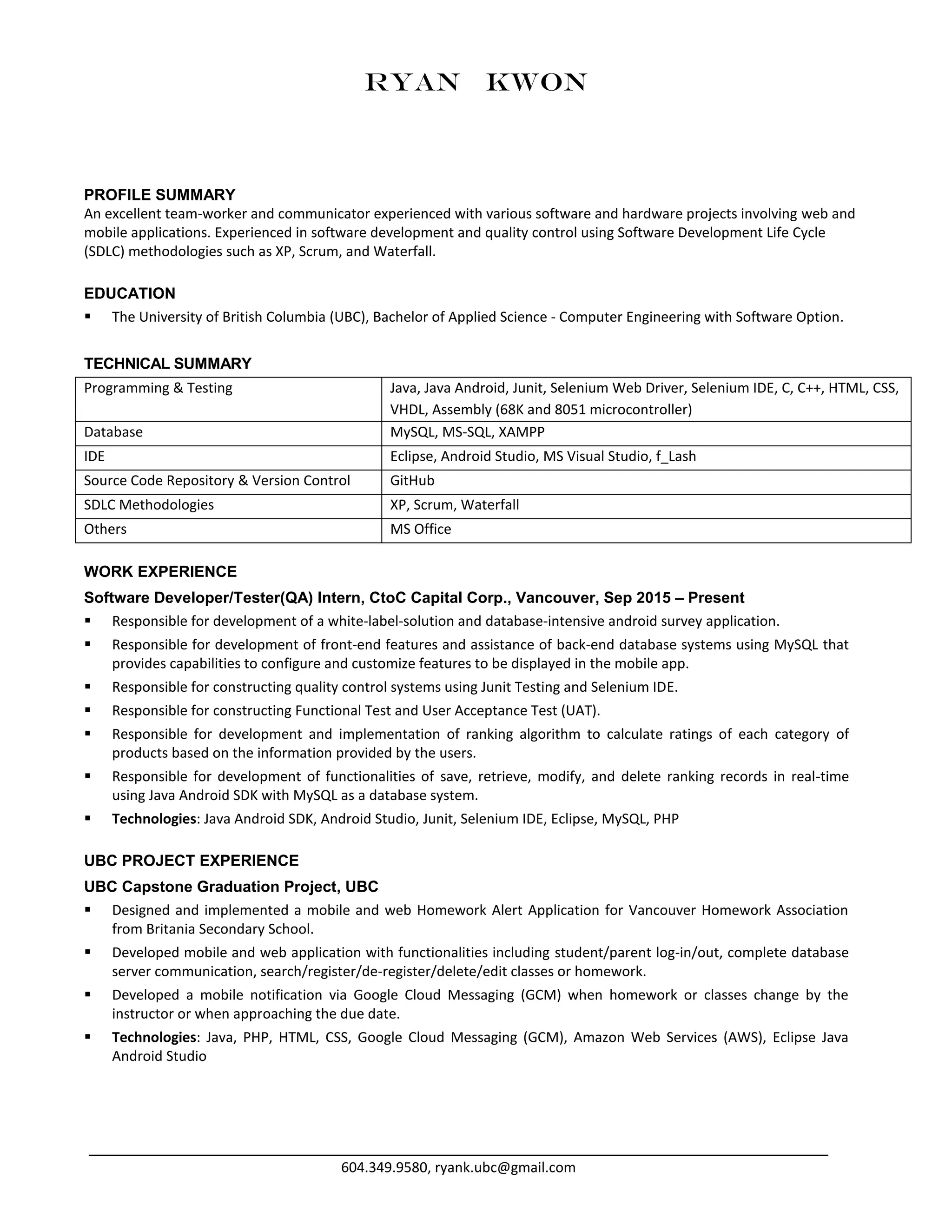 Resume ryan kwon | PDF
