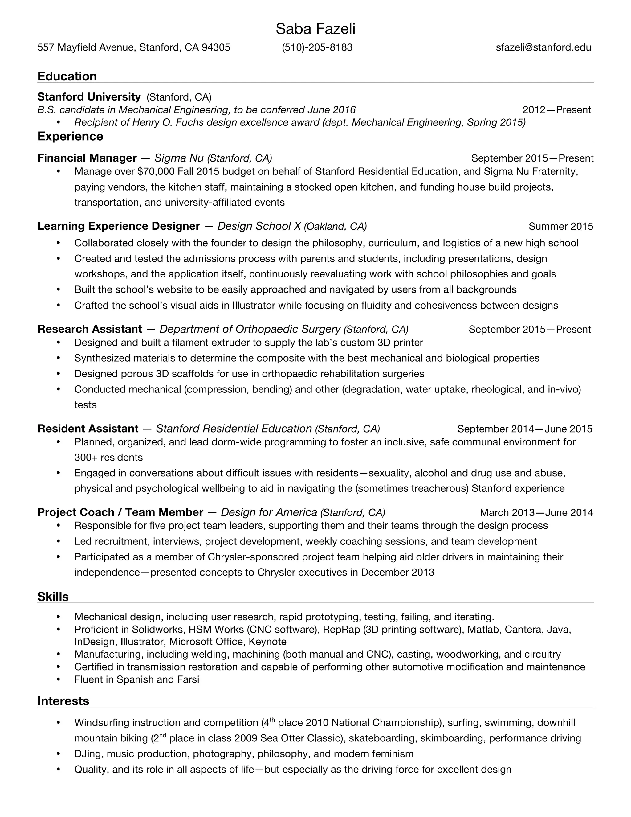 Saba Fazeli Resumé dec15 | PDF