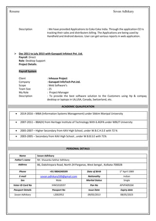 Resume - sovan adhikary | PDF