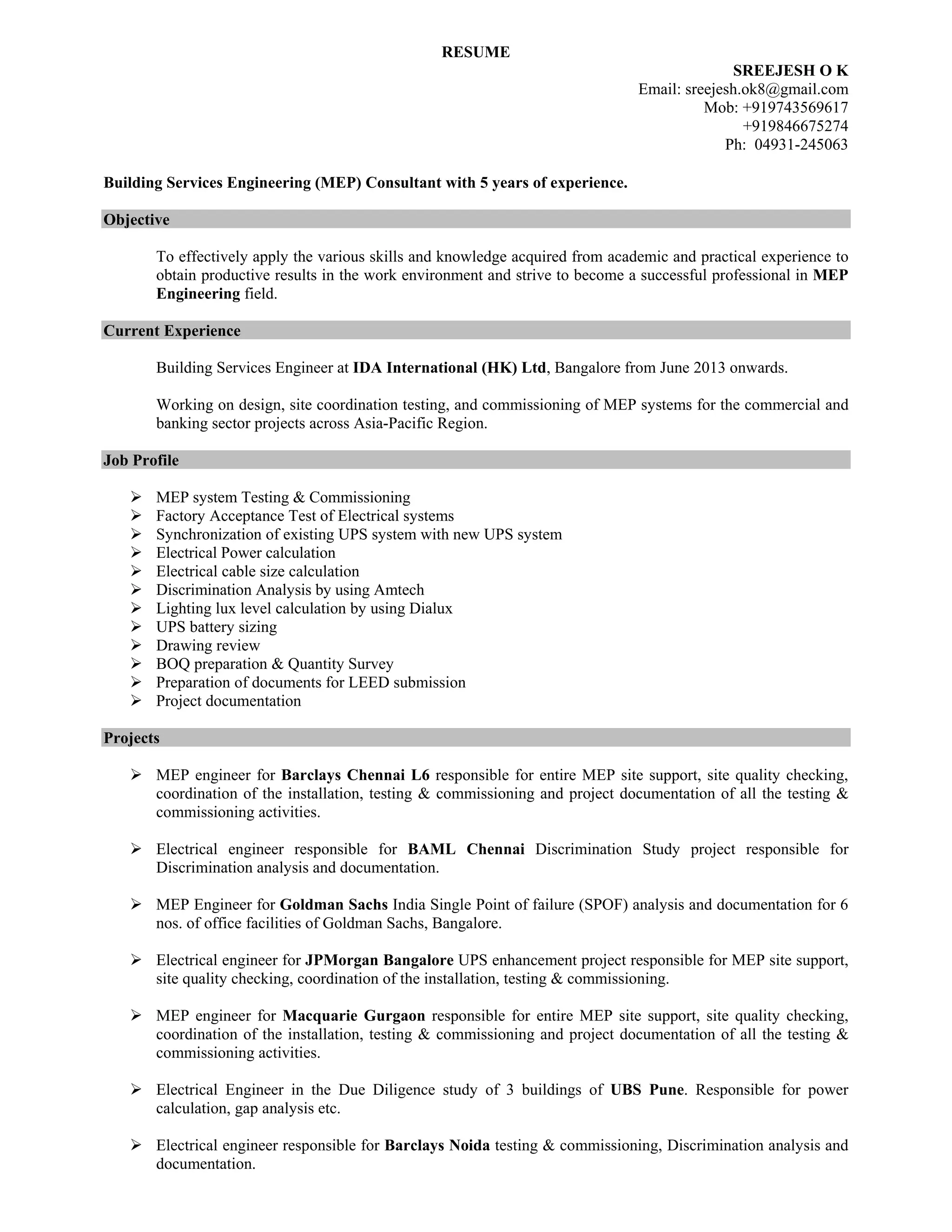 Electrical Engineer with 5 Years of experience | PDF