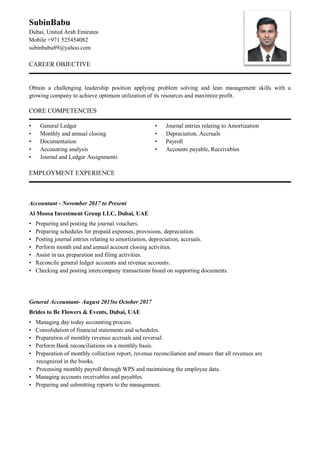 Resume- subin babu | PDF | Business Accounting & Finance | Business