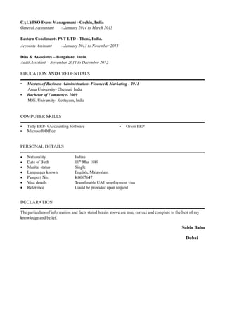 Resume- subin babu | PDF