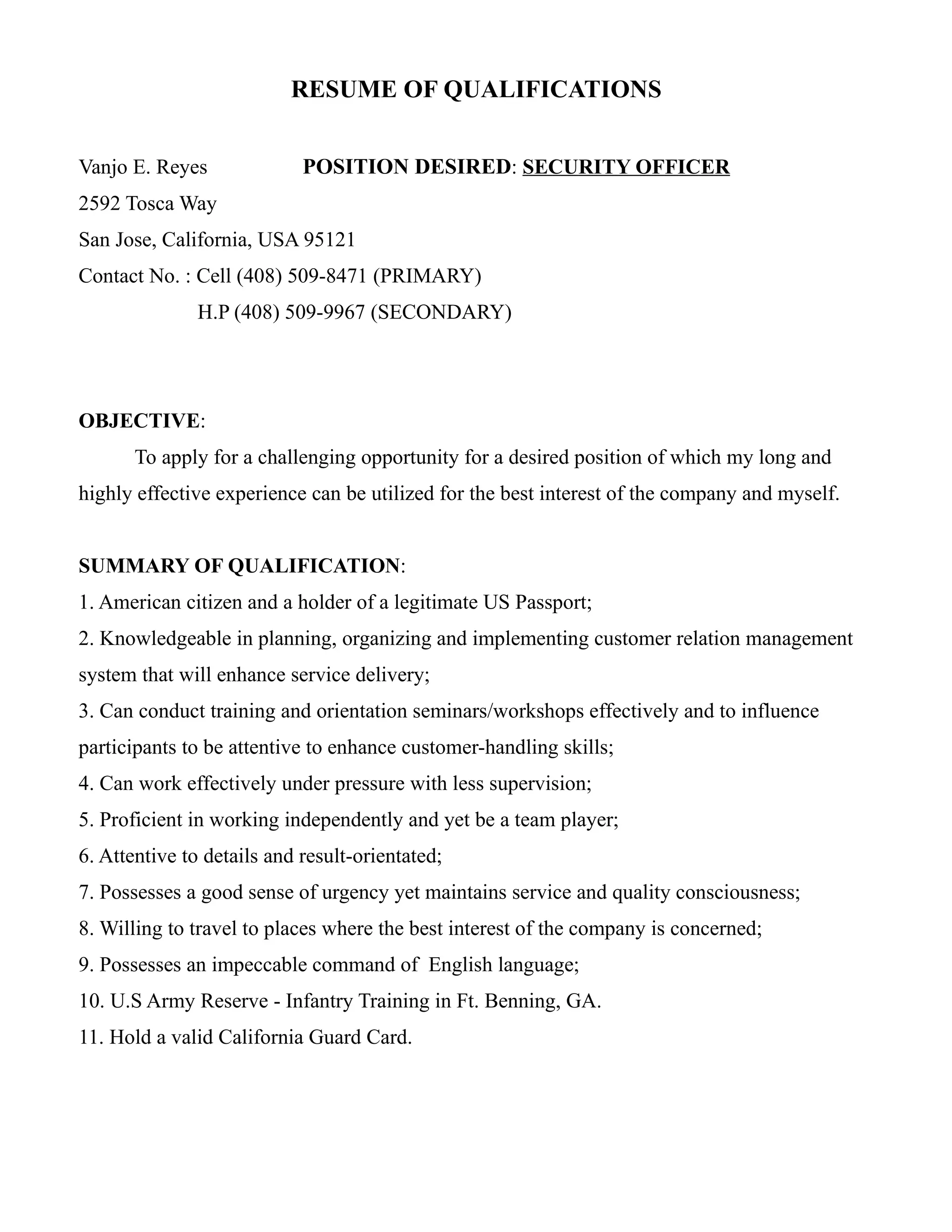 Resume vanjo rtf | PDF