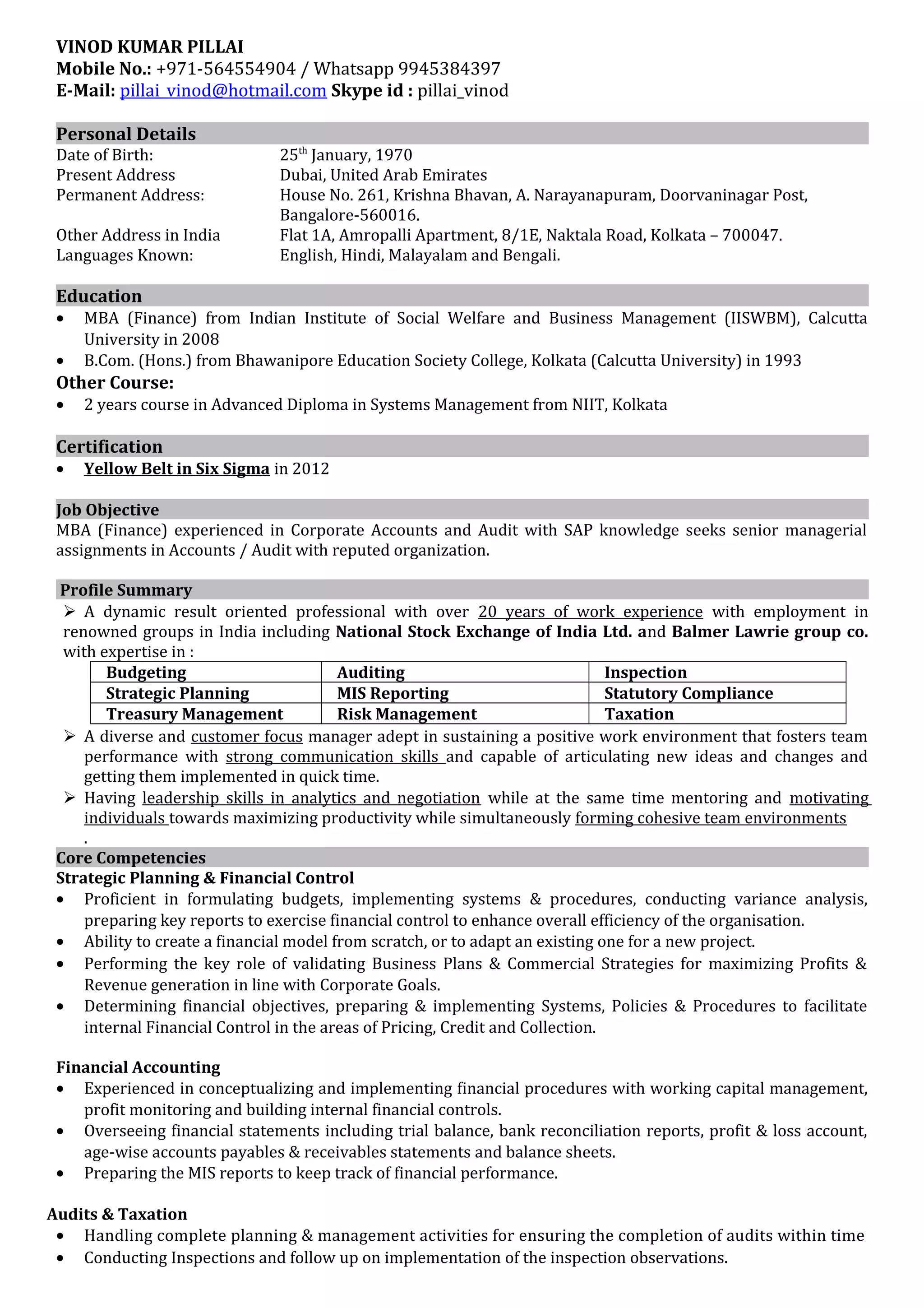 Resume vinod pillai | DOC