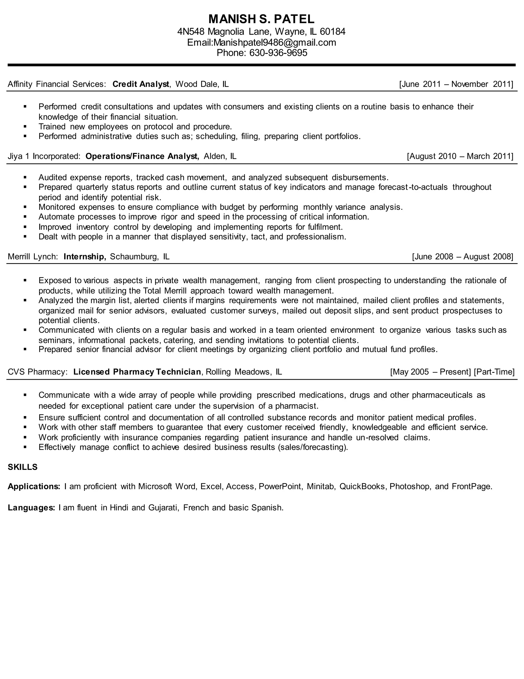 Manish S. Patel Resume | DOCX