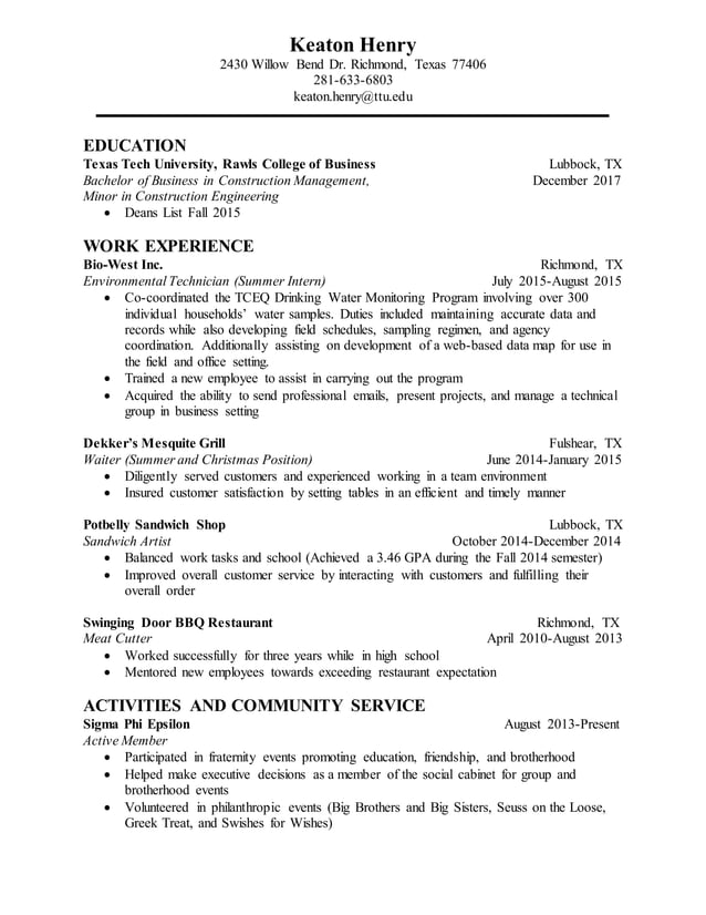 Keaton Henry's Resume | DOCX