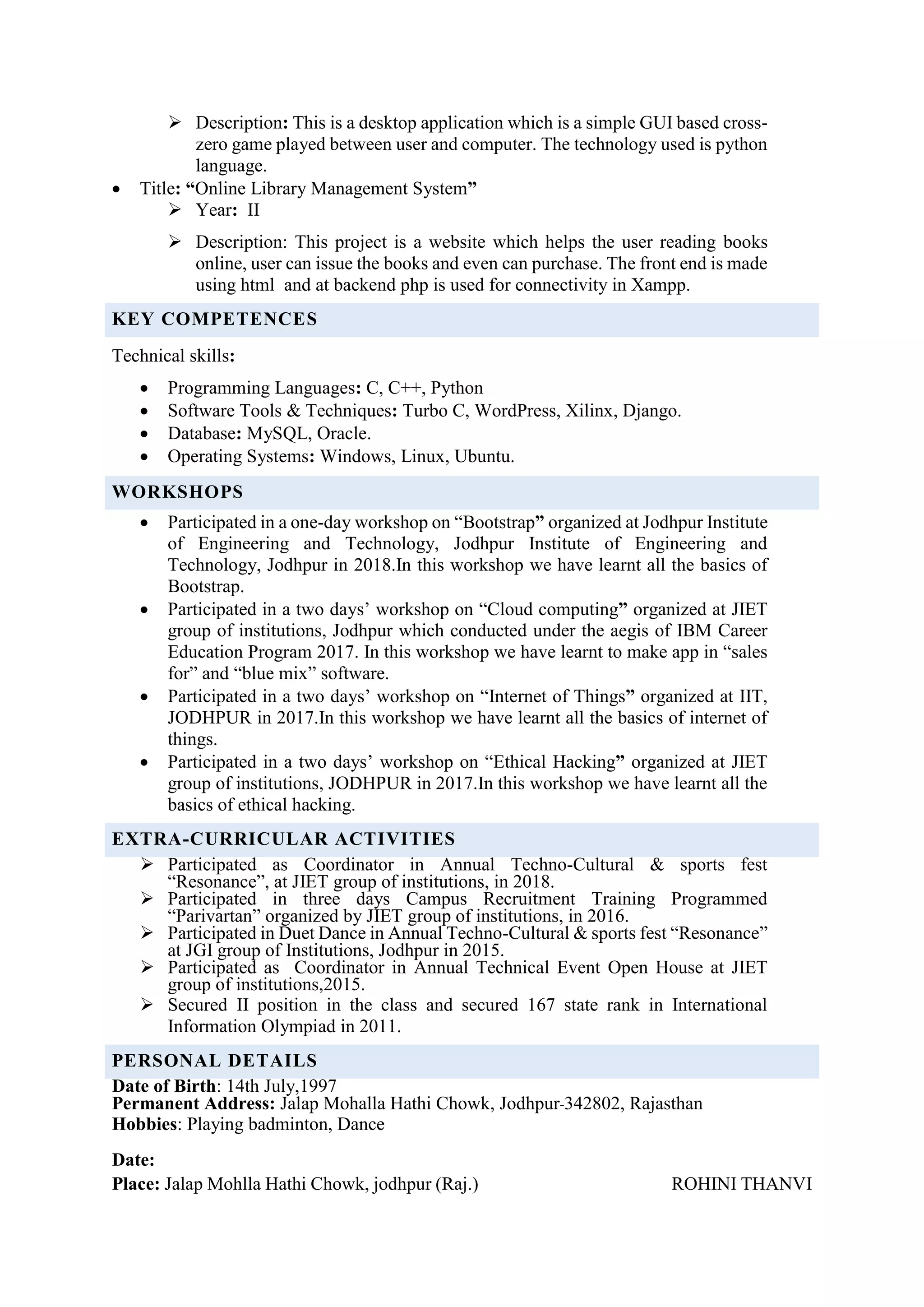 Rohini_Resume | PDF | Programming Languages | Computing