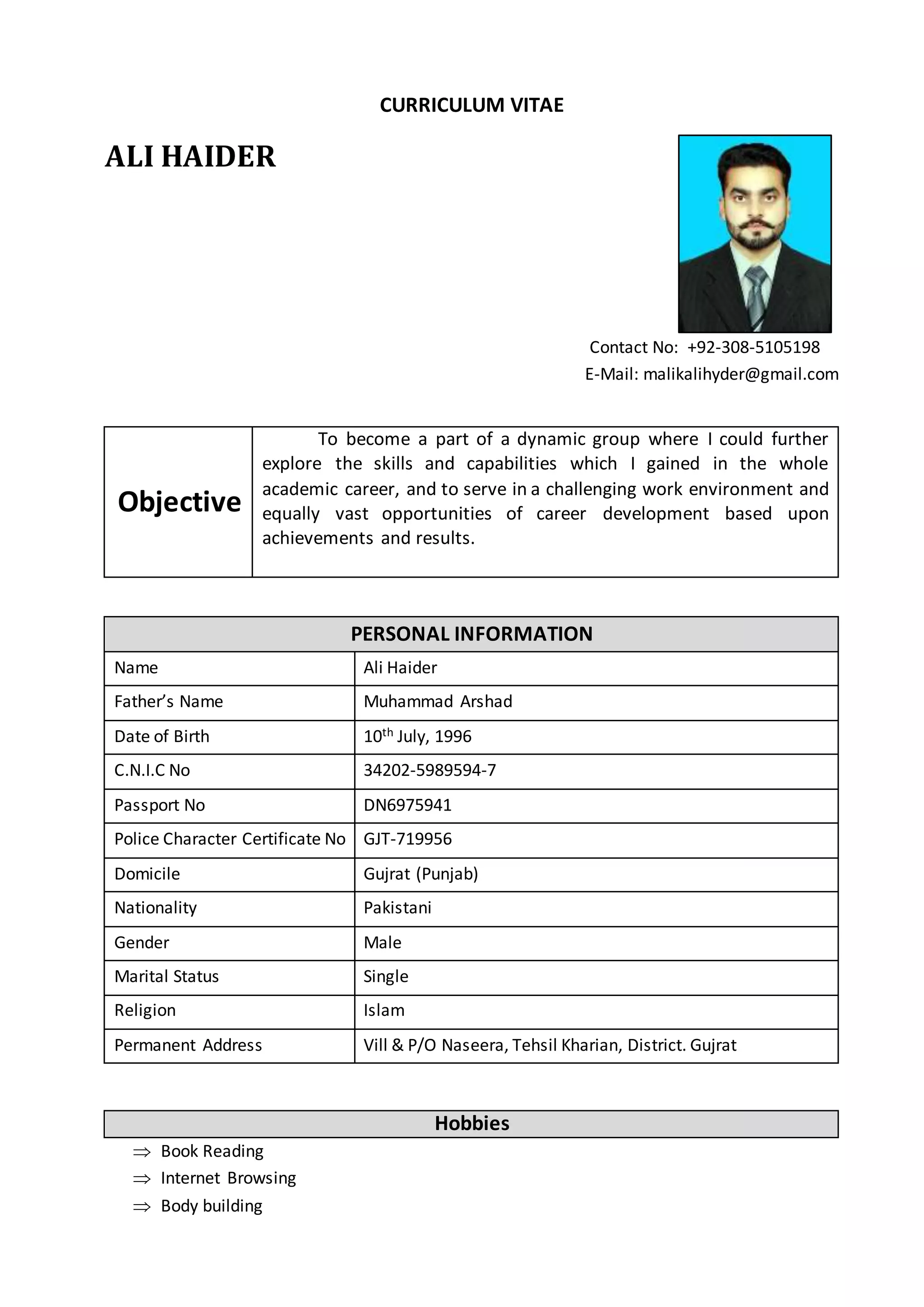 Ali Haider curriculum vitae | PDF | Free Download
