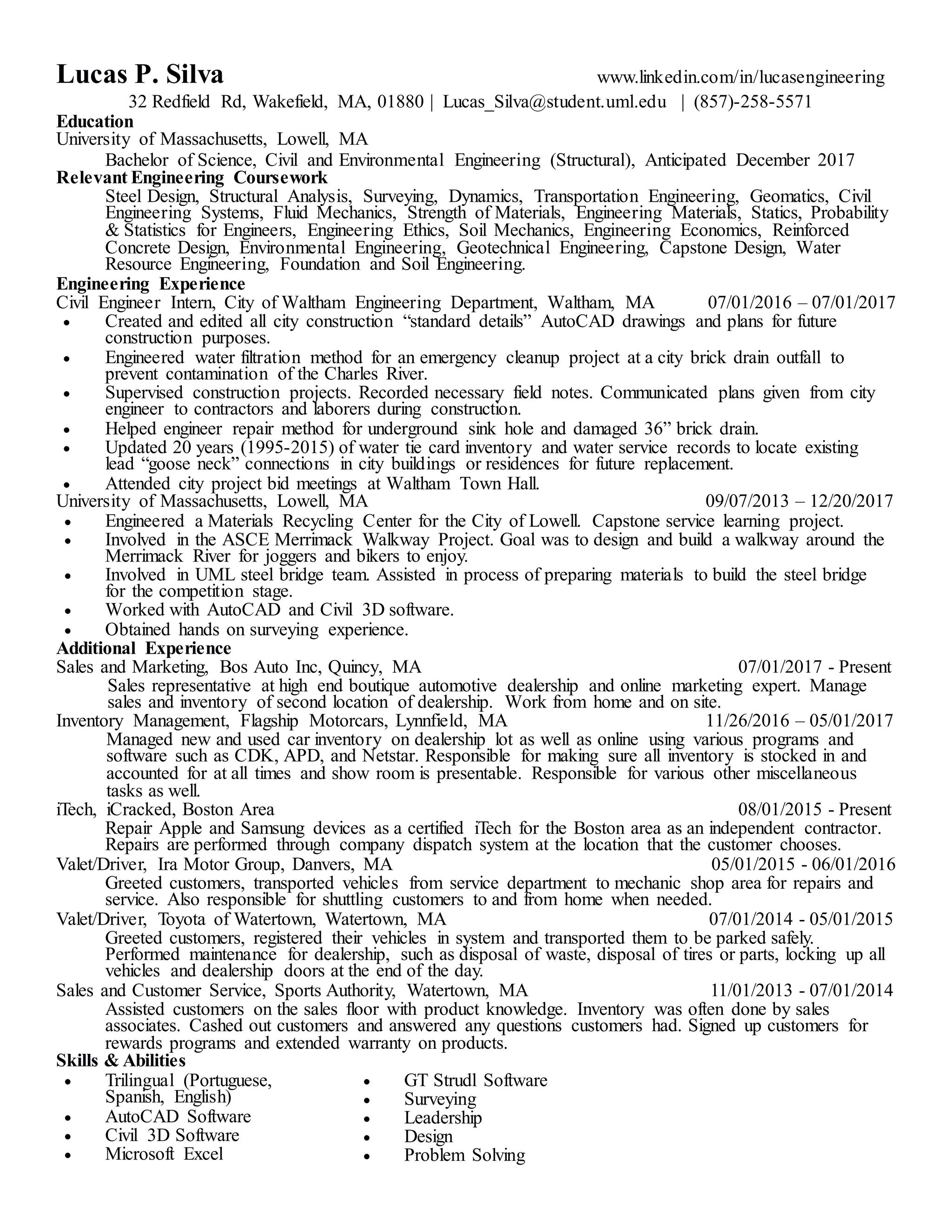 Resume 2017 | DOCX | Civil Engineering Industry | Industries