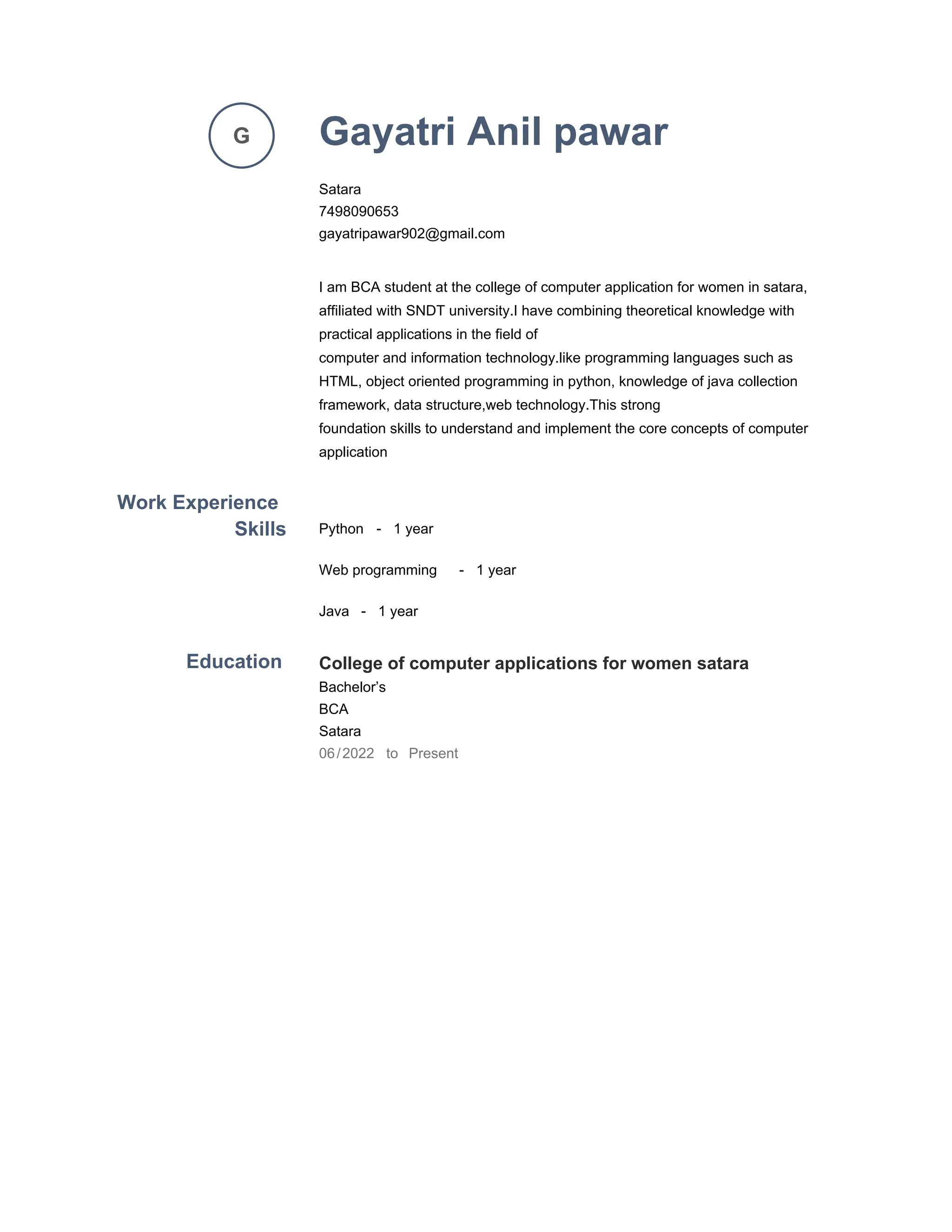 This is resume for Gayatri pawar BCA student.pdf