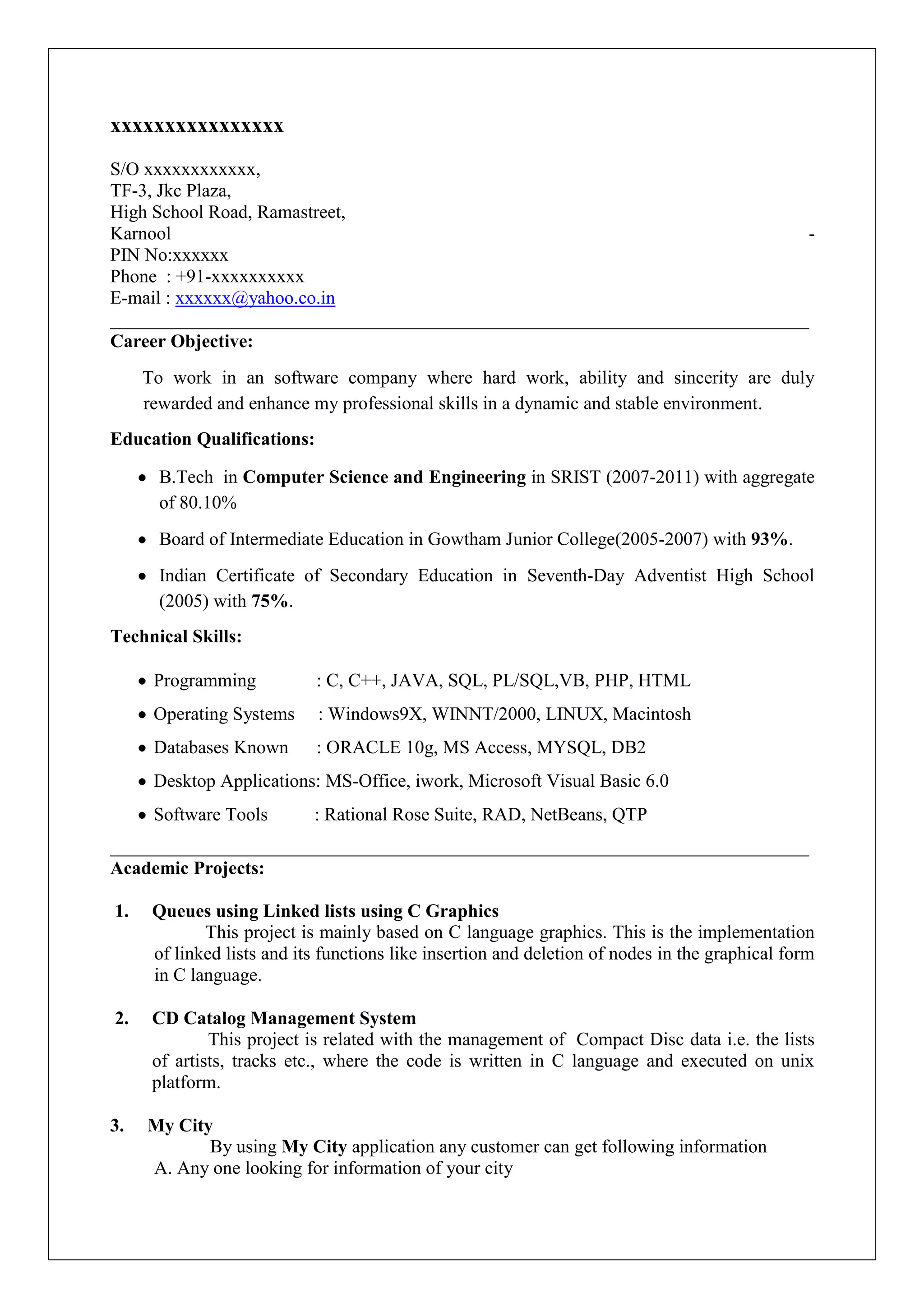 Resume2 | DOC | Programming Languages | Computing