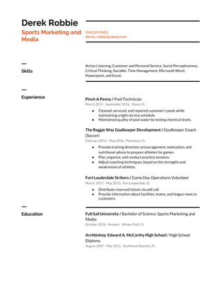 Derek Robbie's Resume | PDF