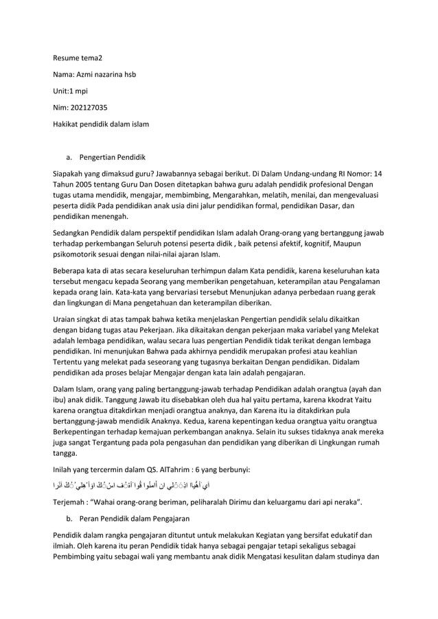 Hakikat pendidik dalam islam | DOCX