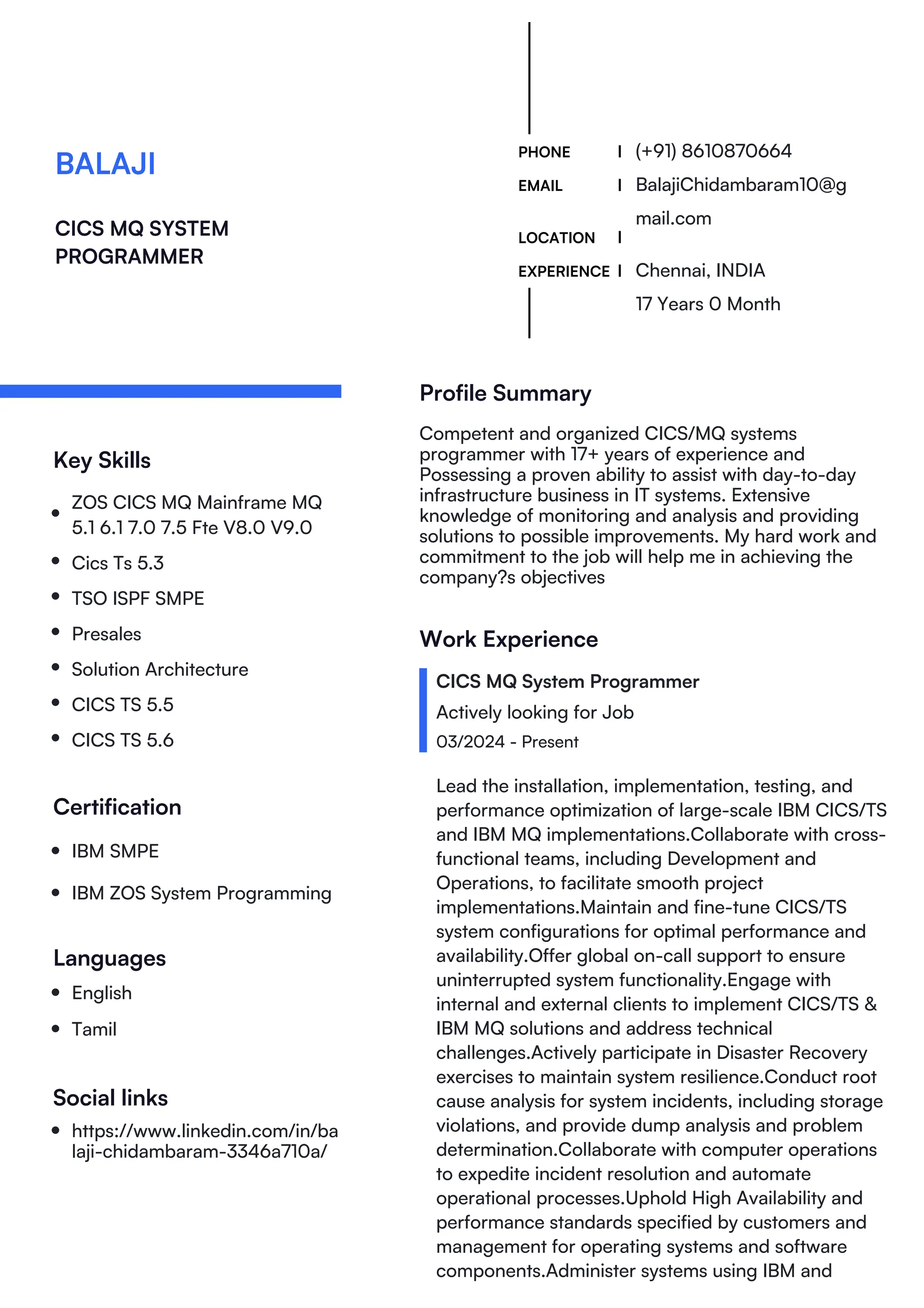 Balaji C Mainframe CICS System programmer .pdf