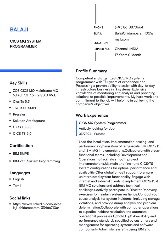 Balaji C Mainframe CICS System programmer .pdf