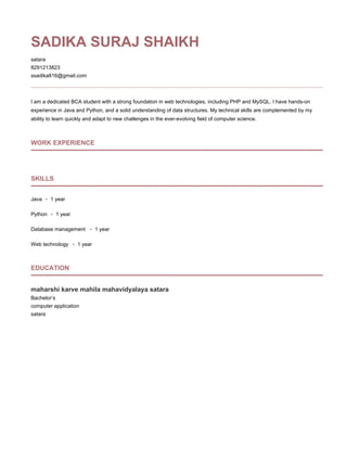 this resume for sadika shaikh bca student | PDF