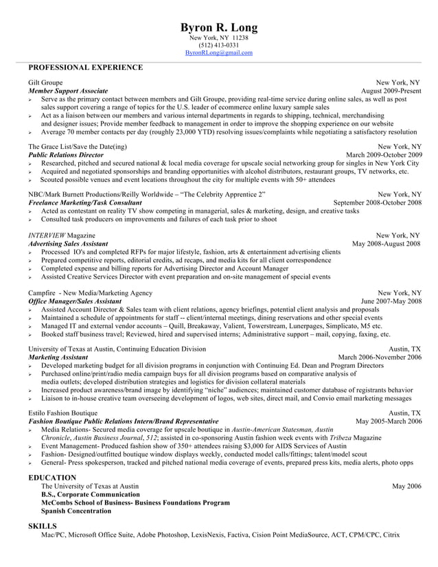 Byron Long ~ Resume 2010 | PDF