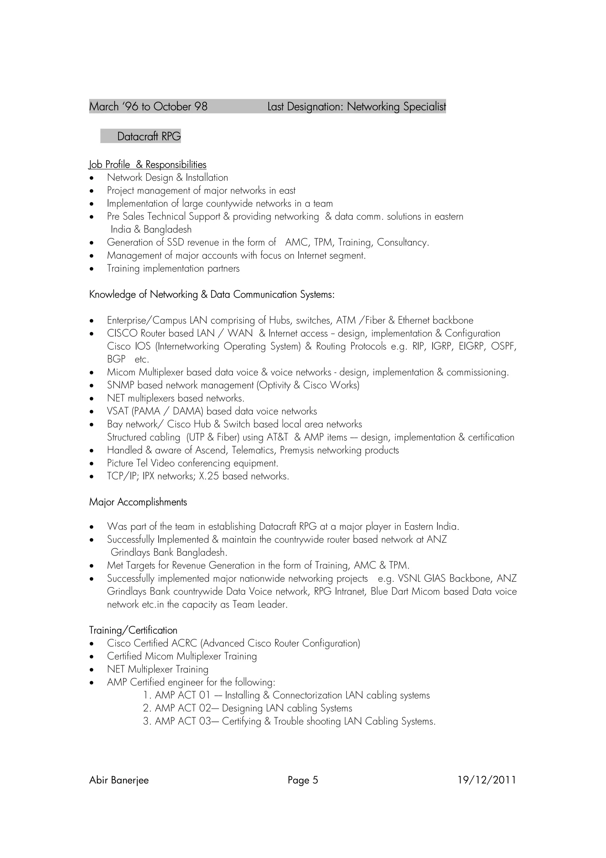 Resume 2011 Abir Banerjee | PDF