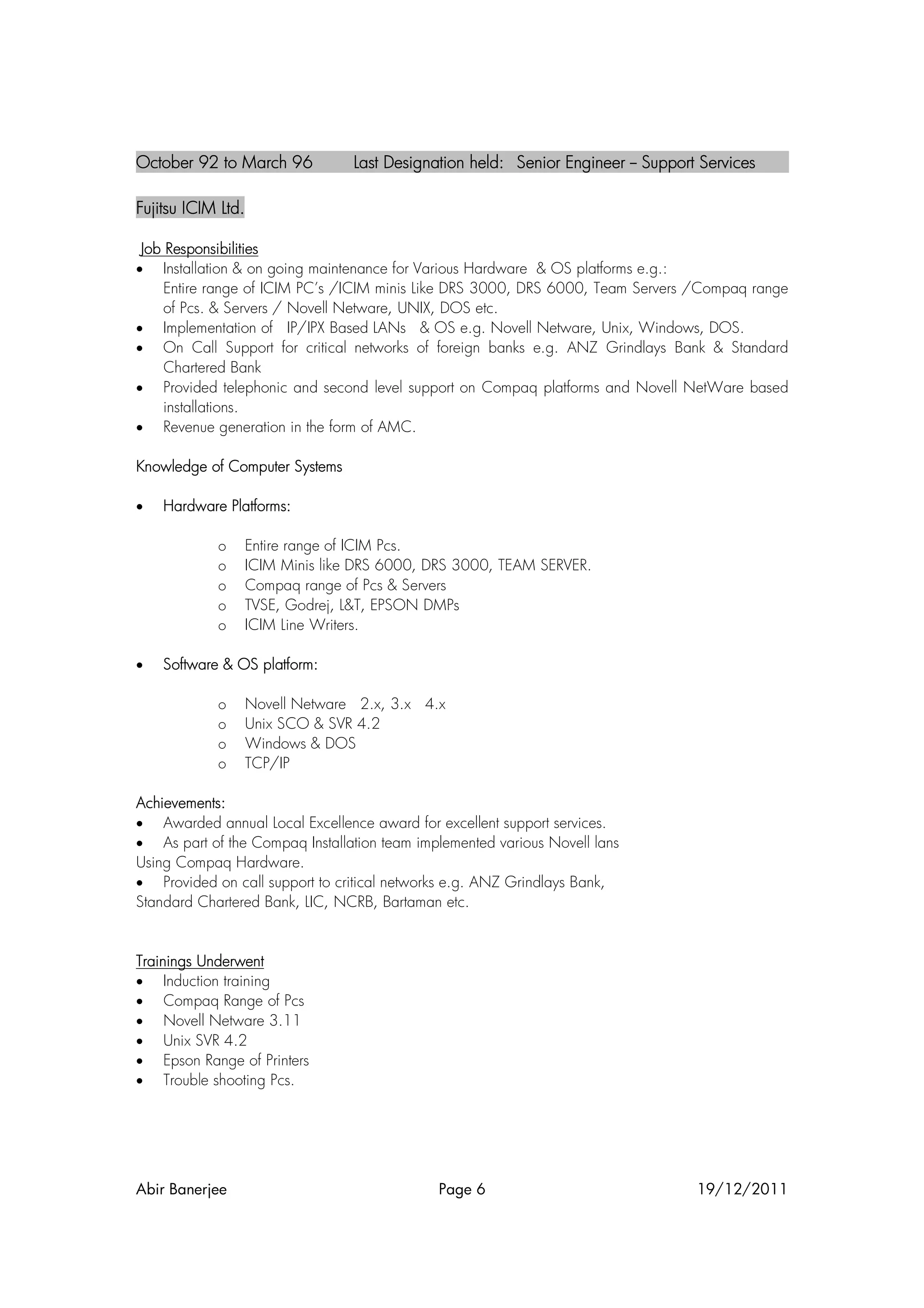 Resume 2011 Abir Banerjee | PDF