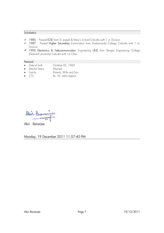 Resume 2011 Abir Banerjee | PDF