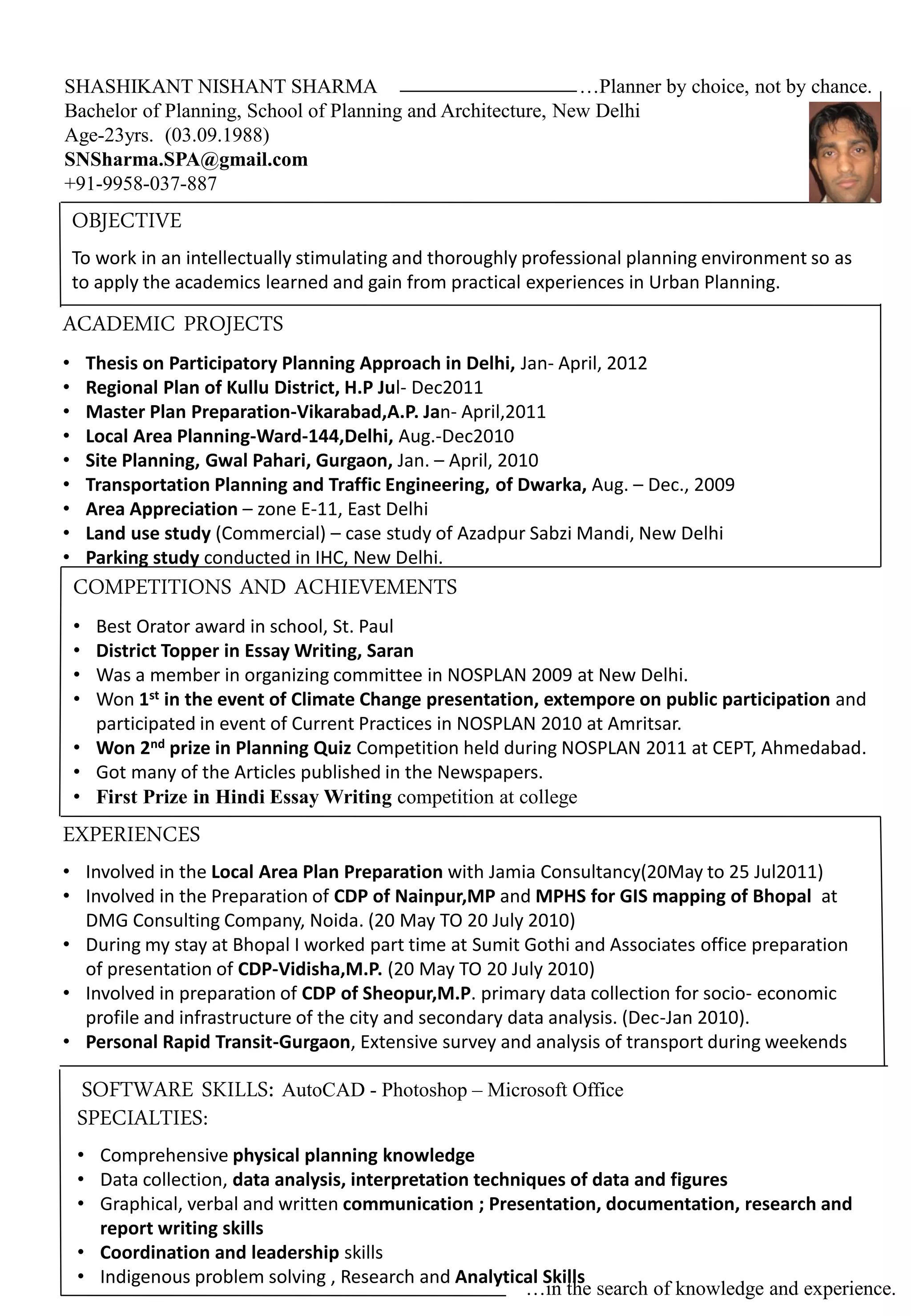 Resume 2012 shashikant nishant sharma | PDF | Career Planning | Careers