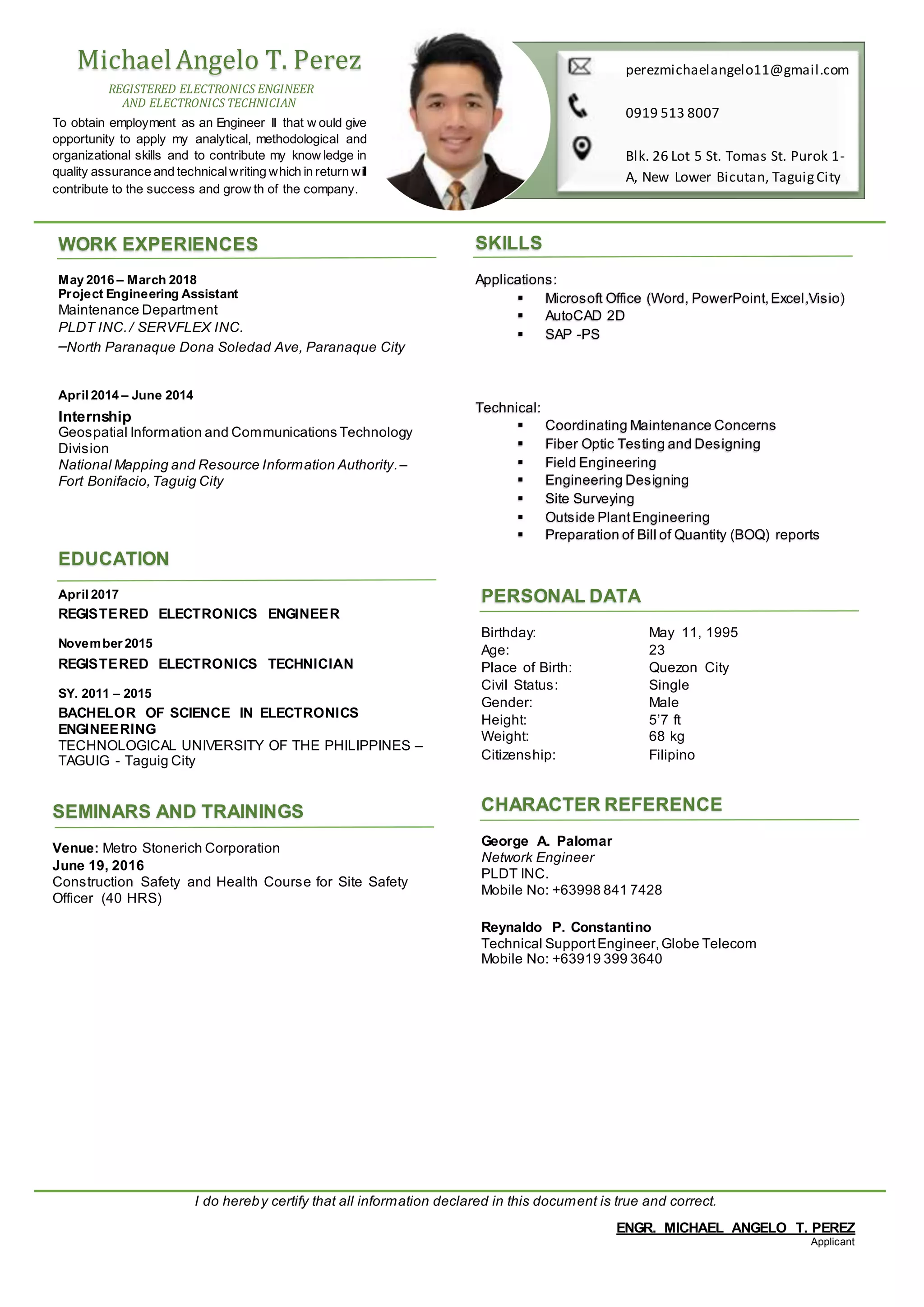 Resume2018 mtp namria | PDF