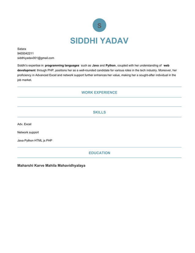 Siddhi Yadav - Aspiring Software Developer | BCA | Maharshi Karve ...