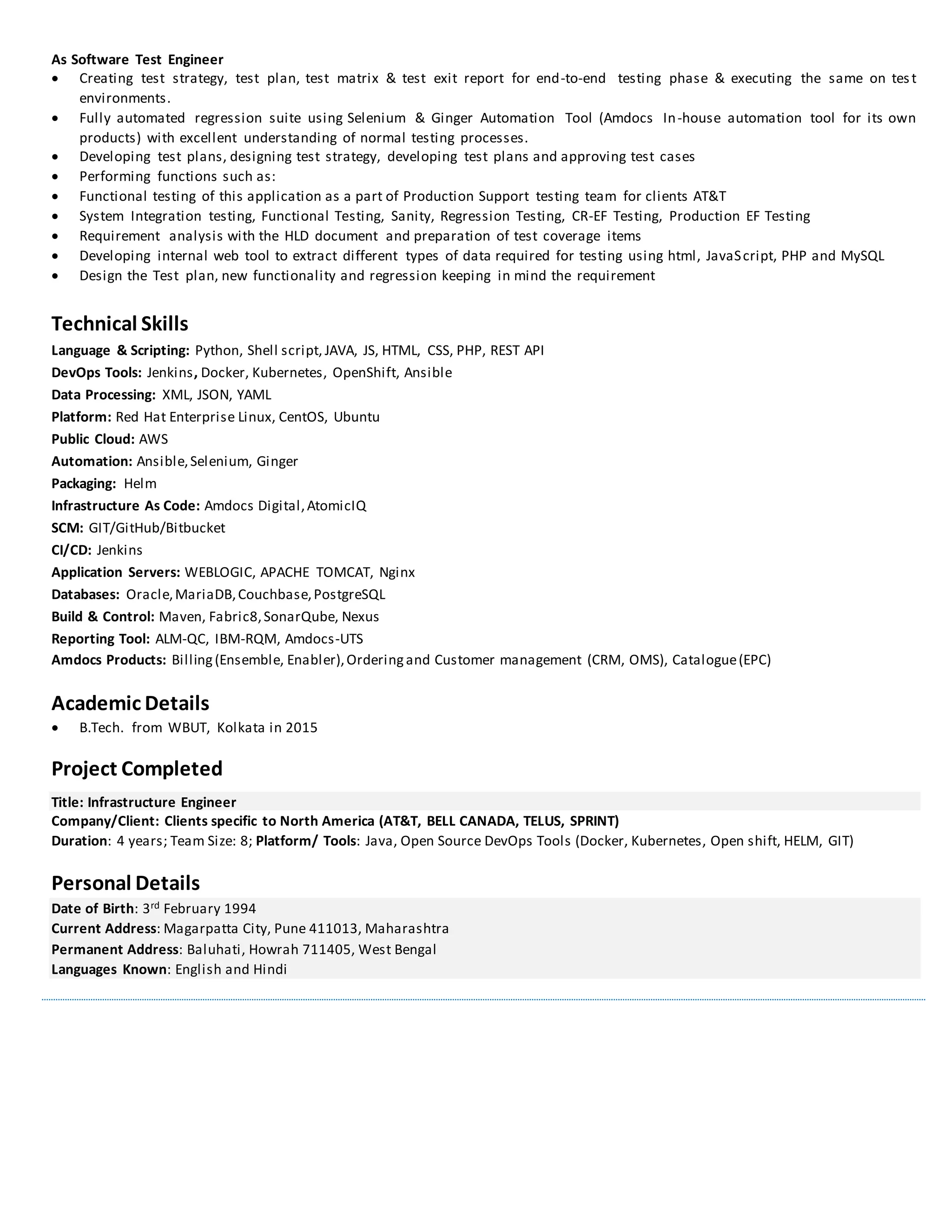 DevOps Resume of Sanu Panji | PDF