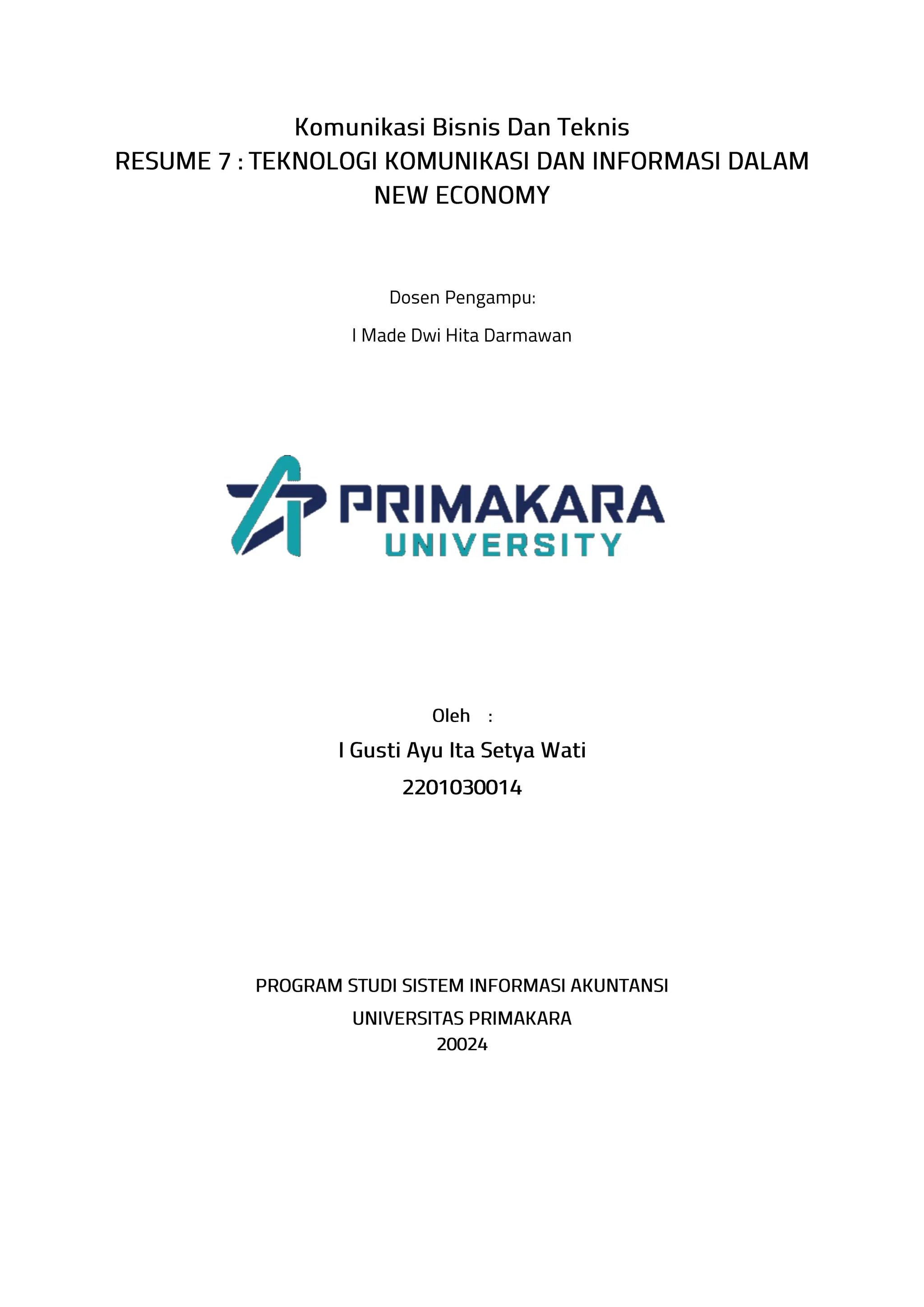 Resume 7 (Teknologi Komunikasi Dan Informasi Dalam New Economy).pdf