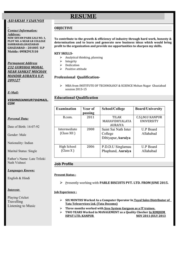 Resume adarsh | PDF