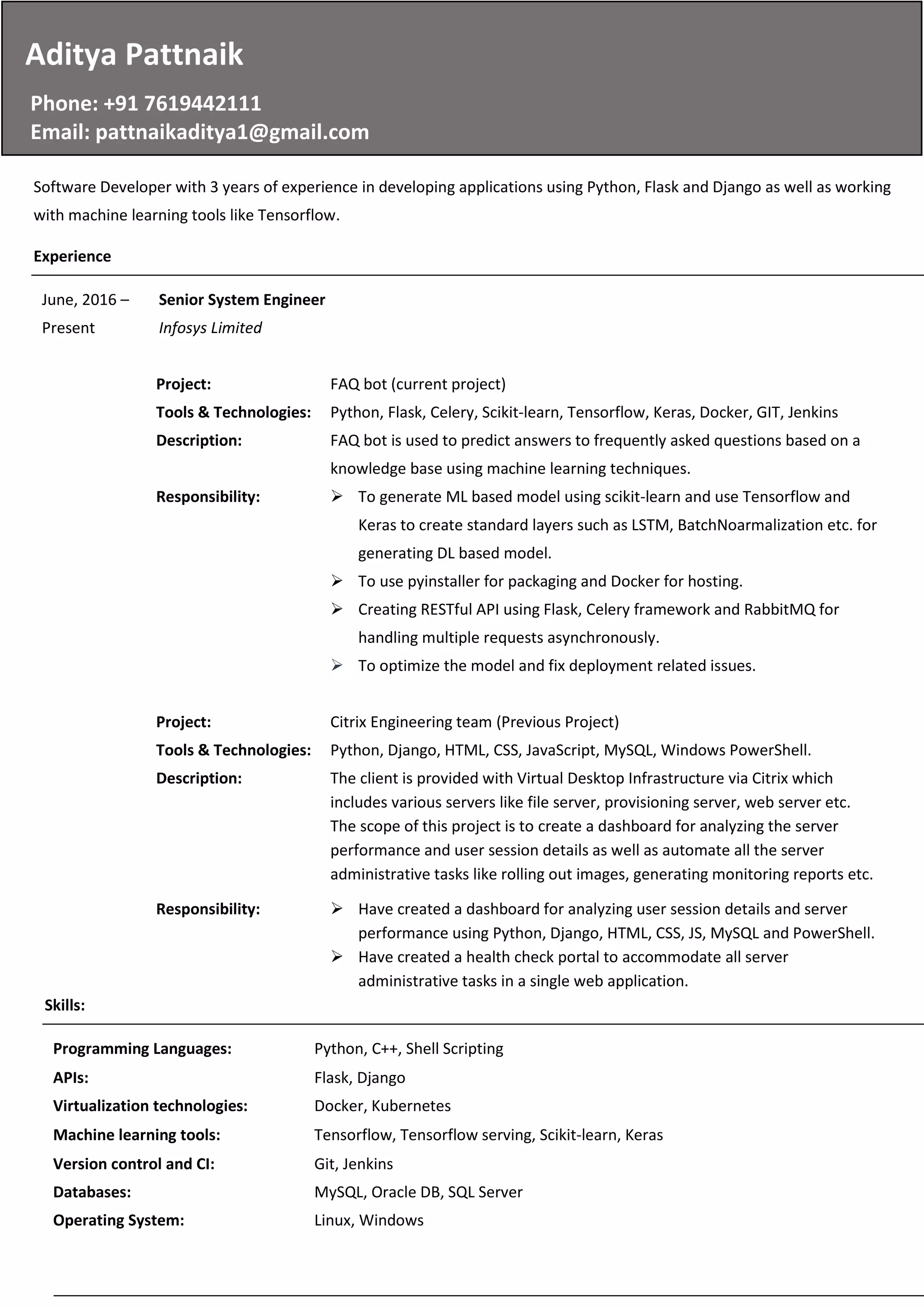 Resume Aditya Pattnaik | PDF