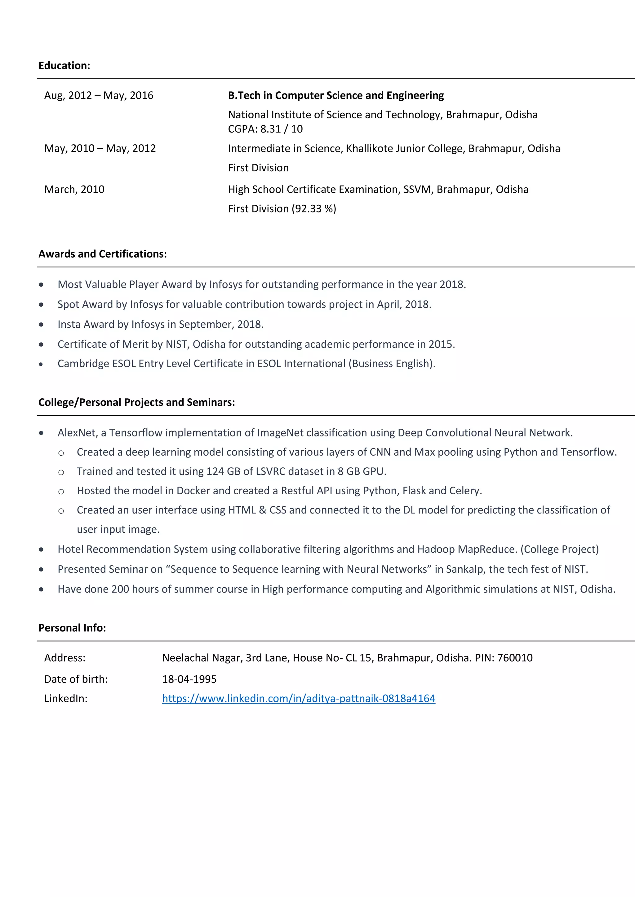 Resume Aditya Pattnaik | PDF