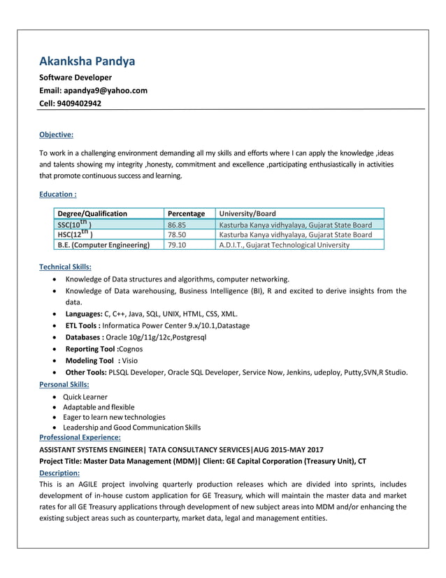 Resume akanksha pandya ETL developer | PDF Resume akanksha pandya ETL developer | PDF