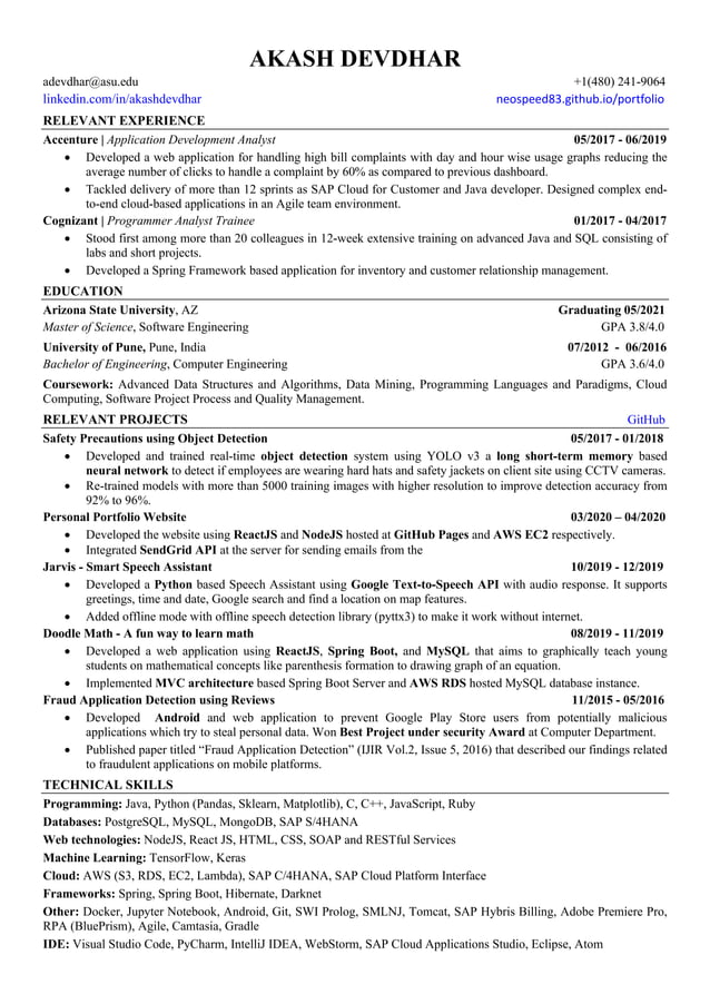 Resume : Akash Devdhar | PDF | Web Development | Internet
